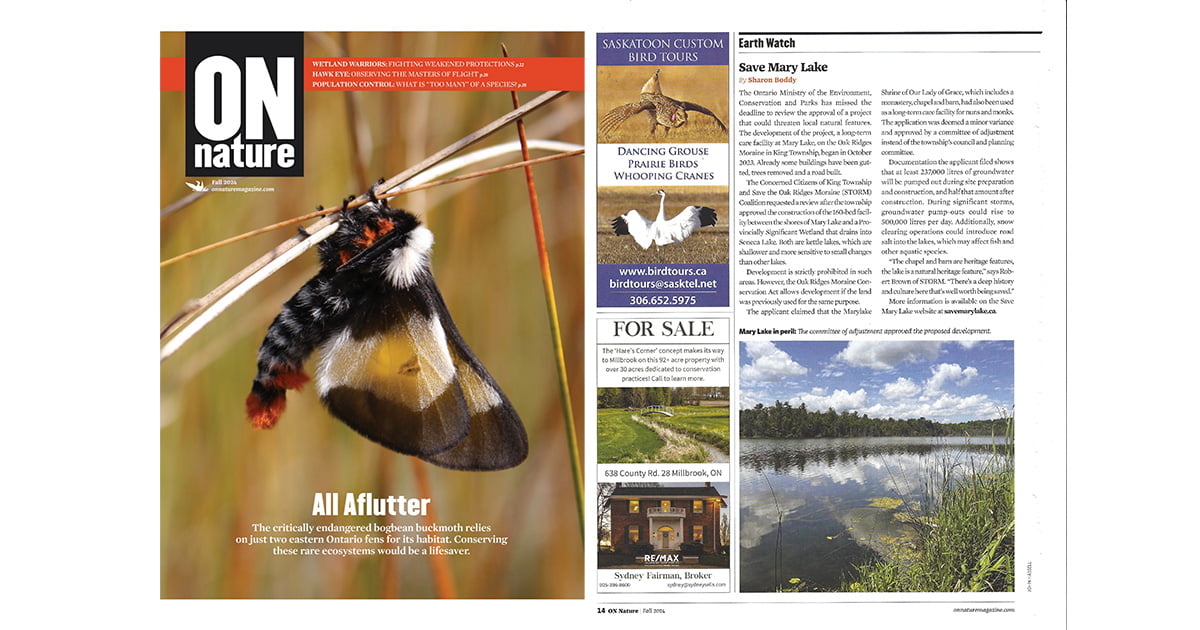 Ontario Nature Magazine highlights Save Mary Lake - CCKT